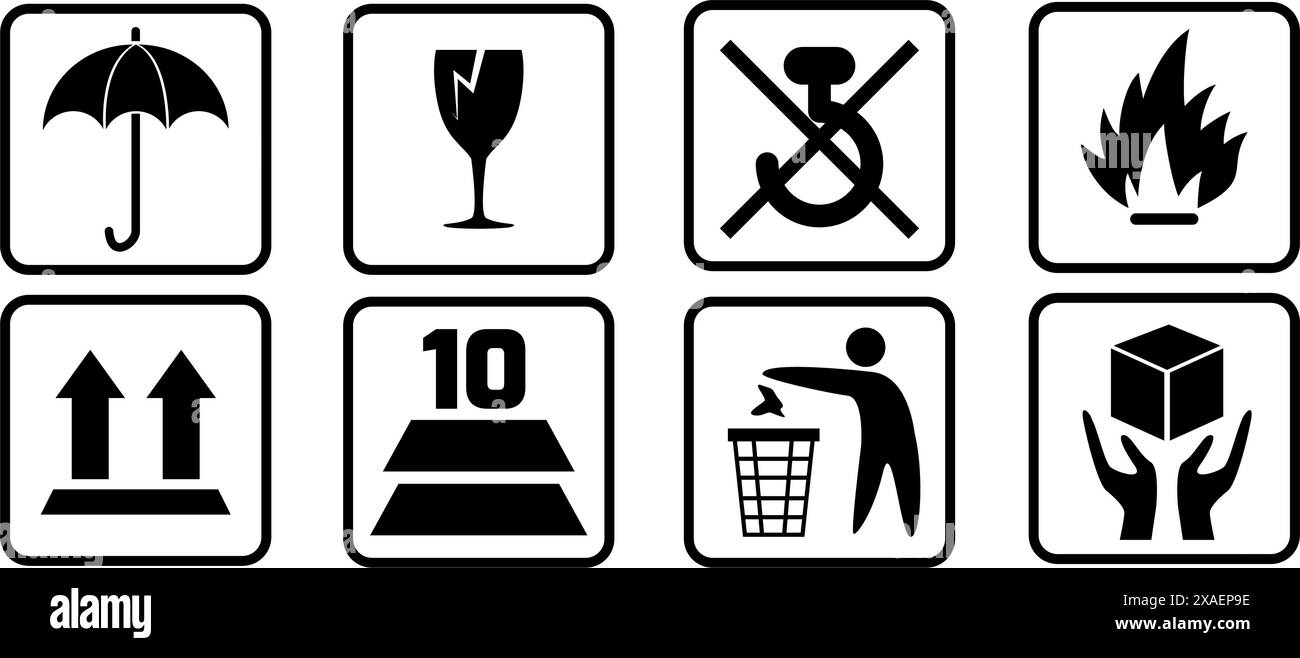 Fragile, recycle, Handle with care, This side up, Indoor use only Stock ...