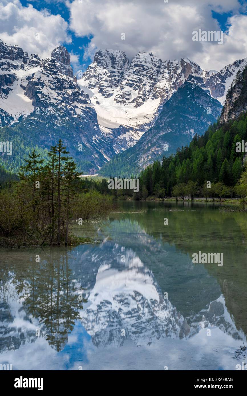 Lake Landro (Durrensee) and Cristallo mountain massif behind, Toblach ...