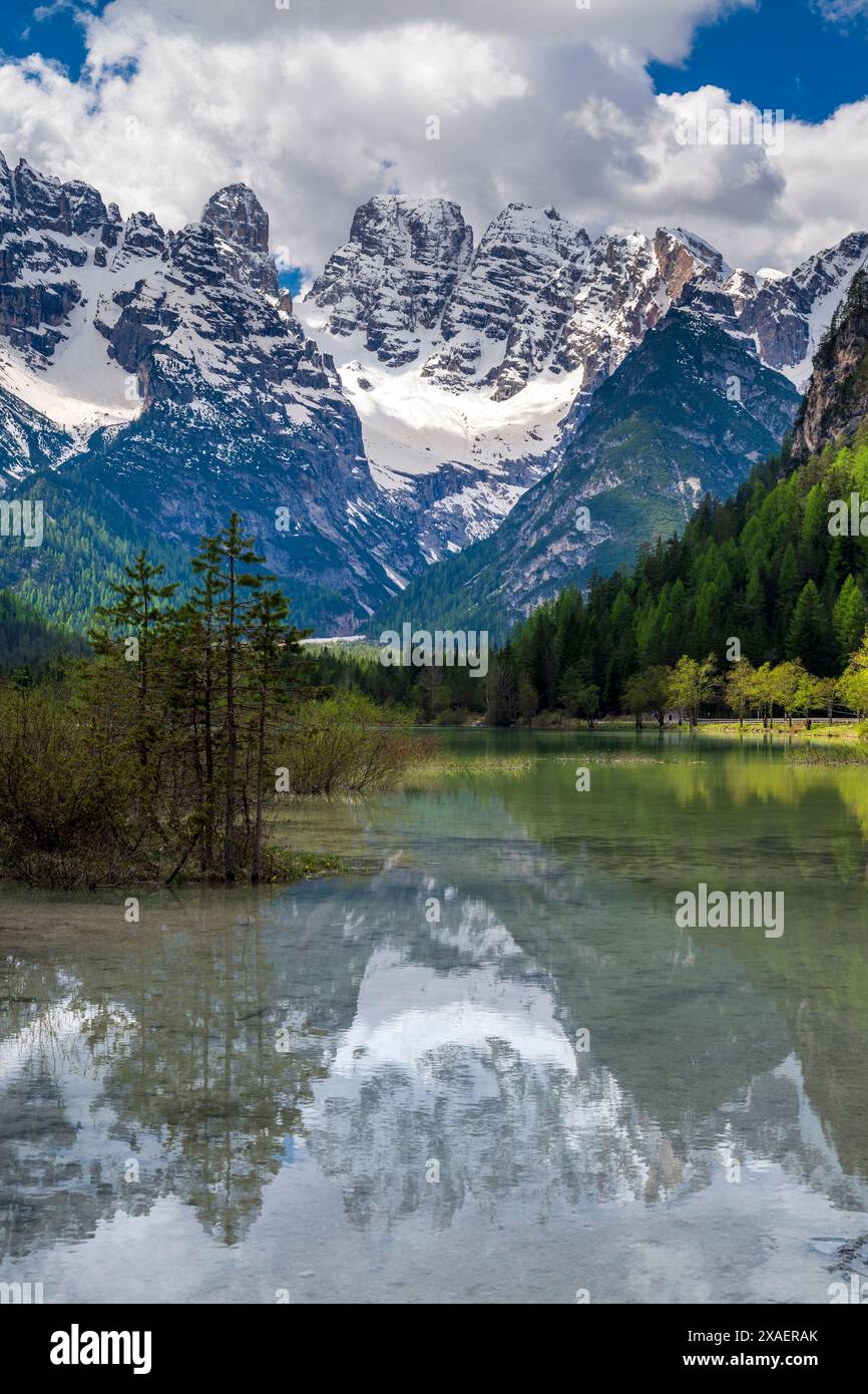 Lake Landro (Durrensee) and Cristallo mountain massif behind, Toblach ...