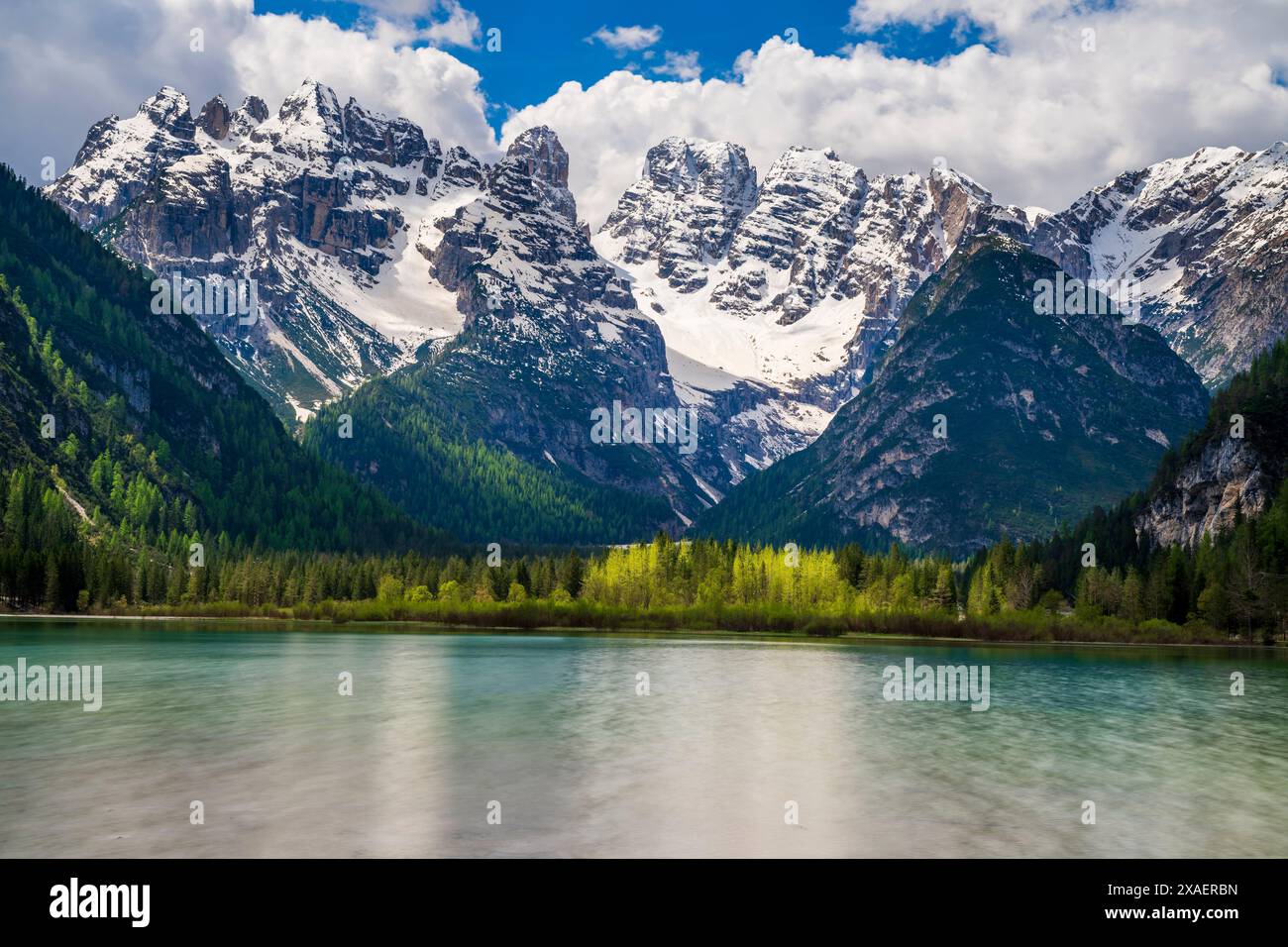 Lake Landro (Durrensee) and Cristallo mountain massif behind, Toblach ...