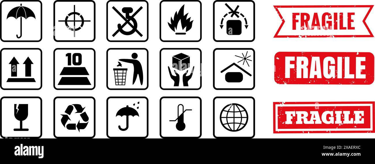 Fragile Sticker sign. easy to modify. Isolated on transparent. Fragile ...