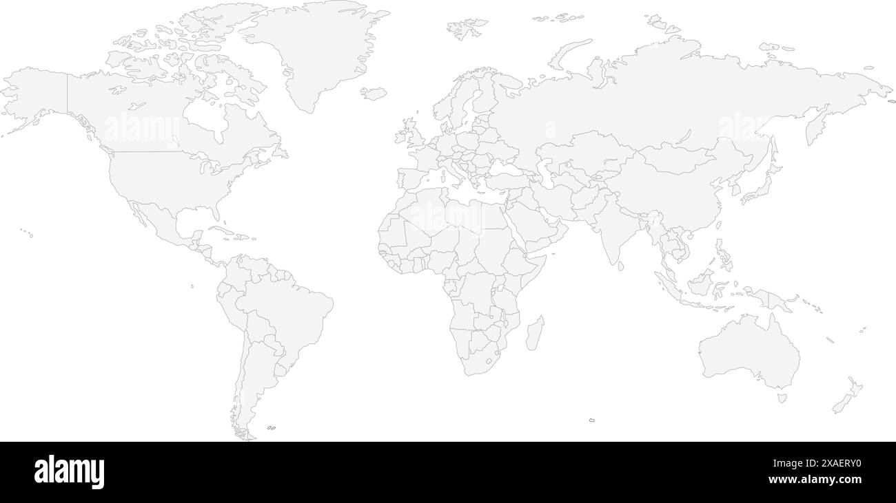Detailed world map with borders of states. Isolated world map. Isolated ...