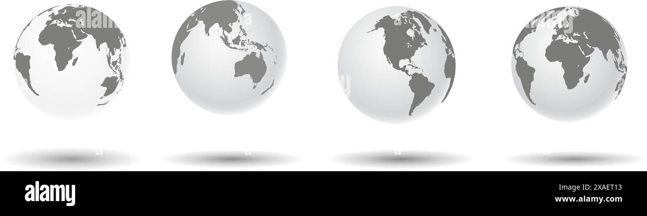 Globes of Earth 3D set. Realistic world map in globe shape. Vector ...