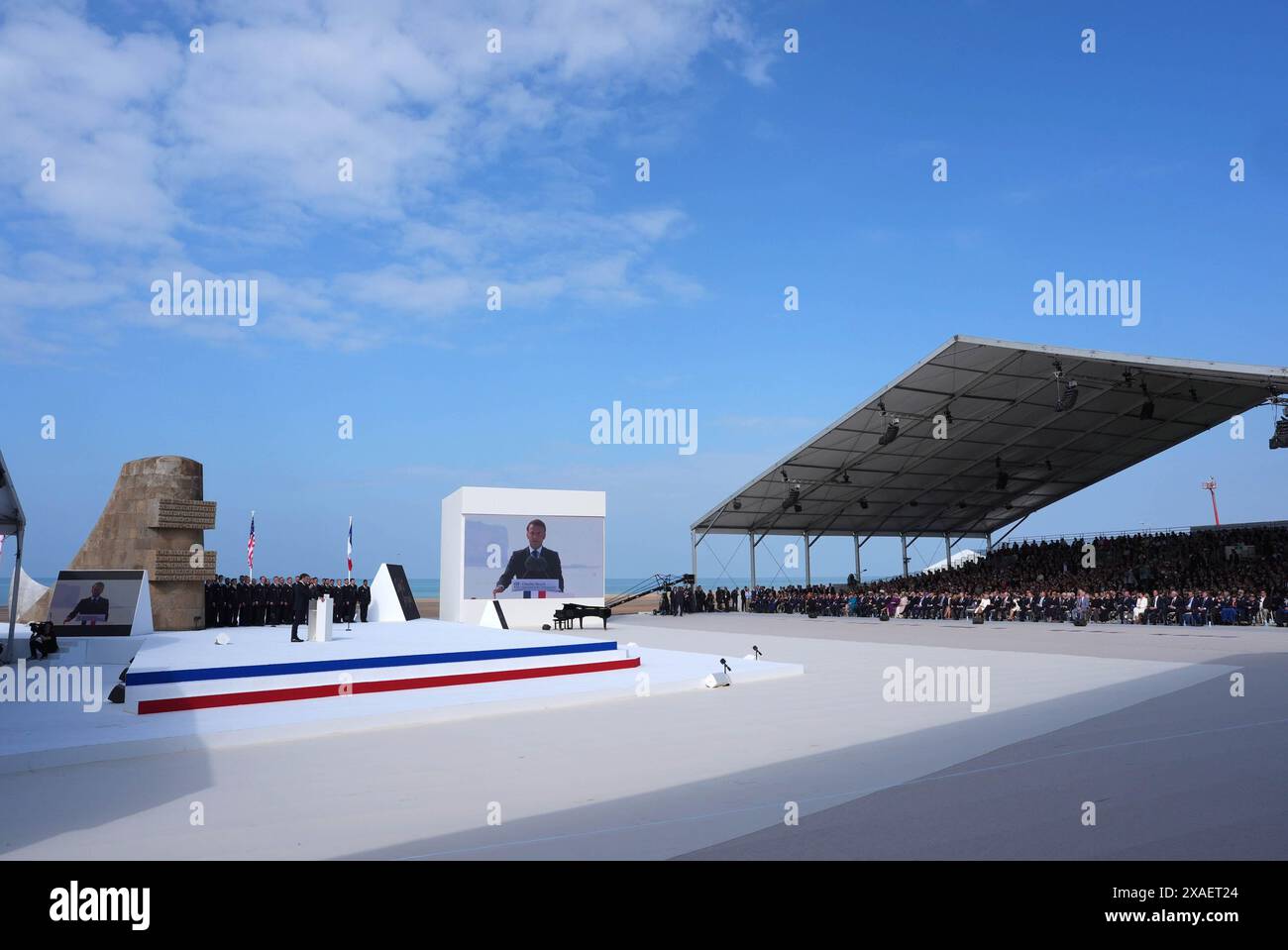 The President of France Emmanuel Macron speaking the official ...