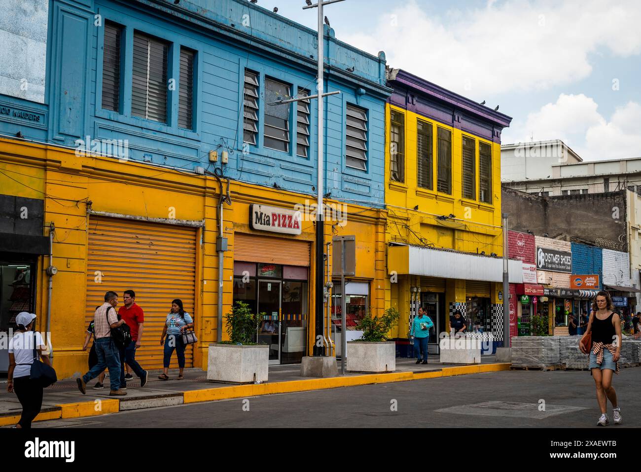 Run down buildings in the commercial city centre of San Salvador, El ...