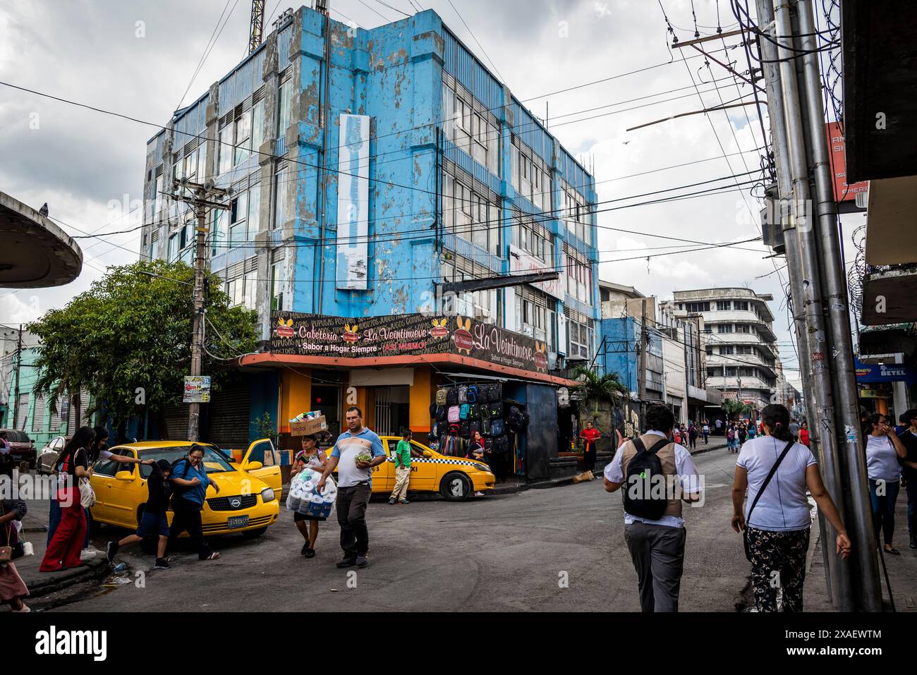 Run down buildings in the commercial city centre of San Salvador, El ...