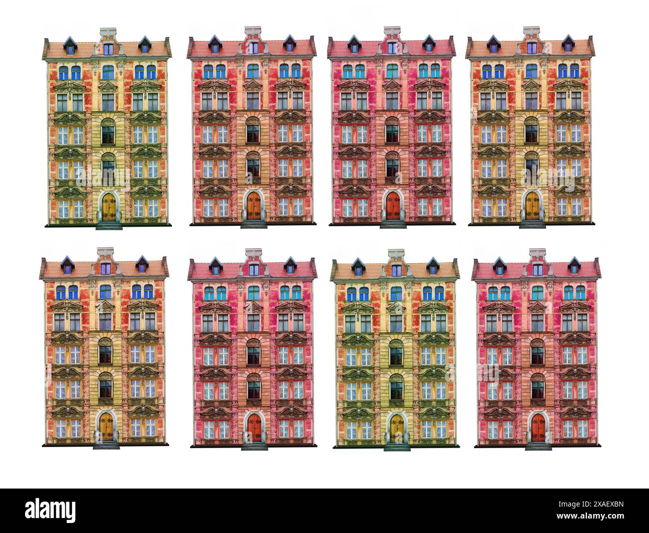 multi-storey vintage houses isolated on white background Stock Photo ...