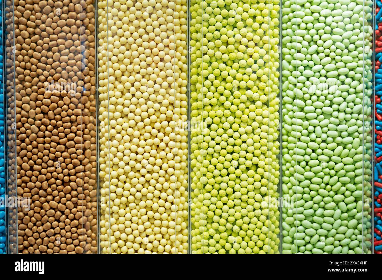 sweets of different shapes and different colors in large quantities ...