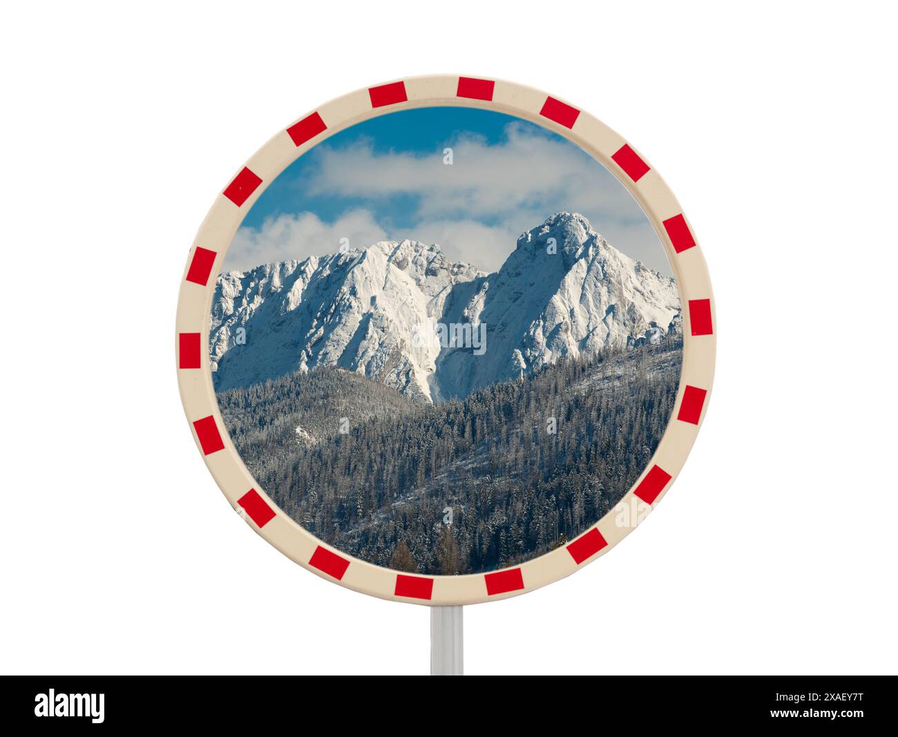 road mirror isolated on white background. Zakopane, Poland Stock Photo ...