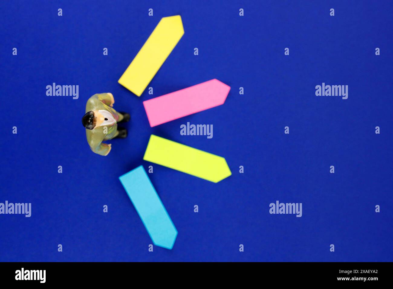 Man deciding route between four different directions Stock Photo - Alamy