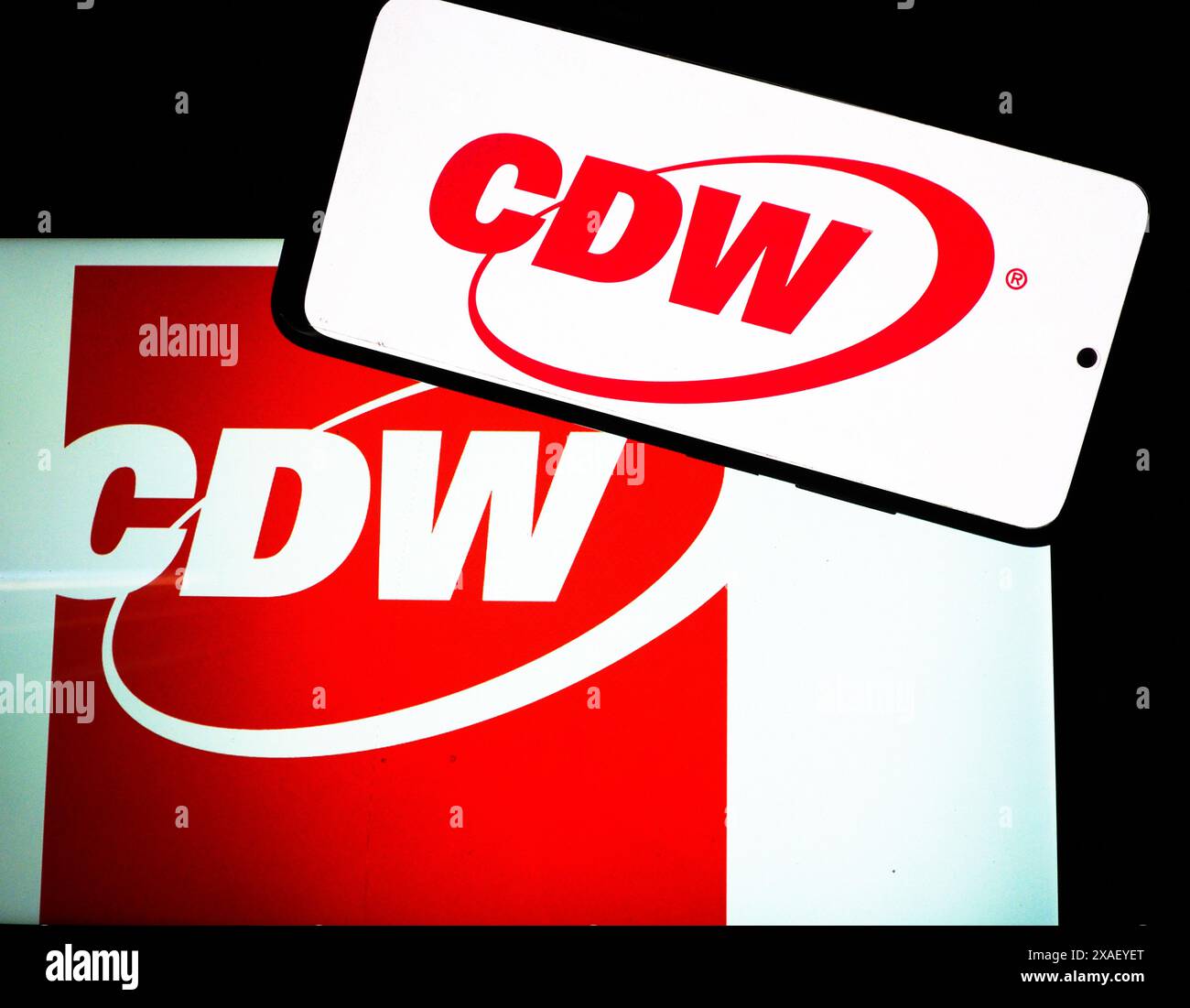 Ukraine - June 6, 2024: In this photo illustration, CDW Corporation logo seen displayed on a ...