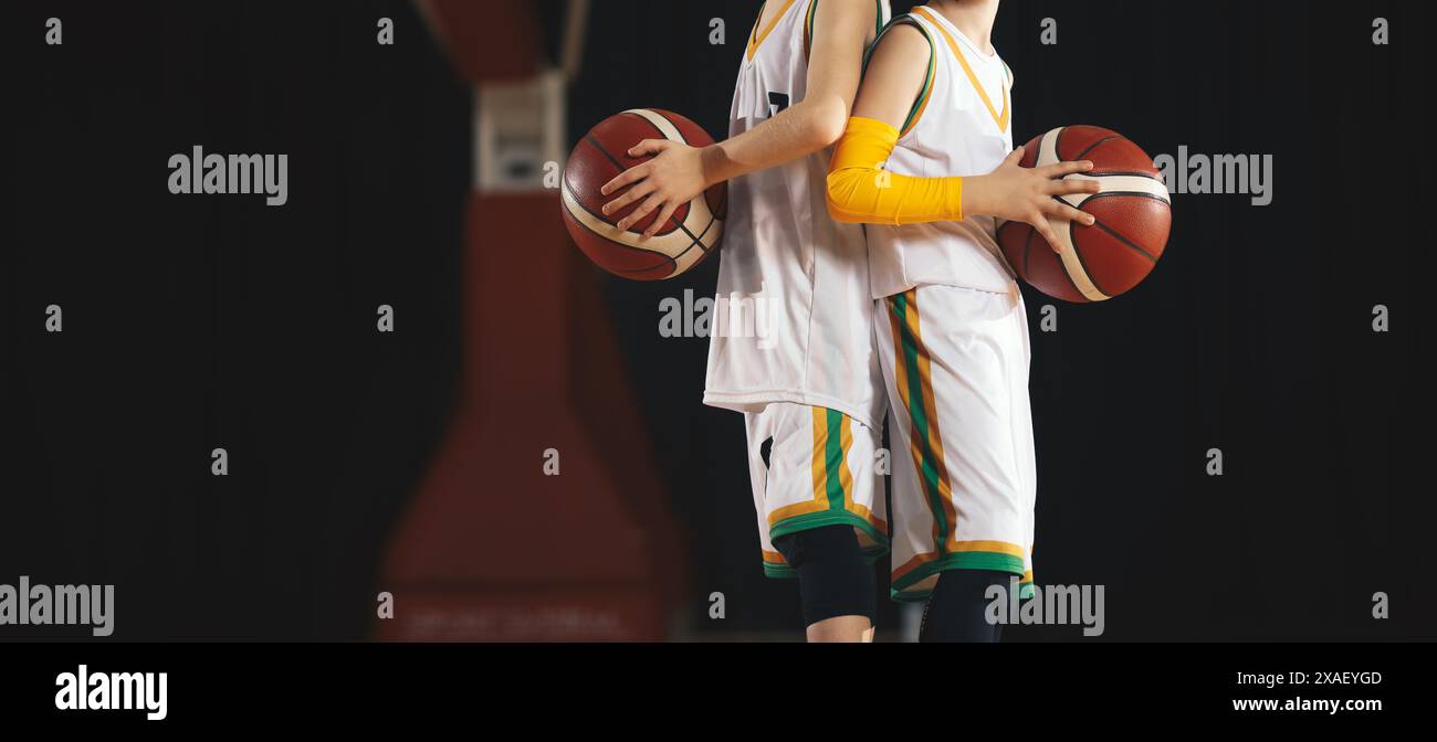 Young Basketball Players on Holding Balls in Hands. Youth Basketball ...
