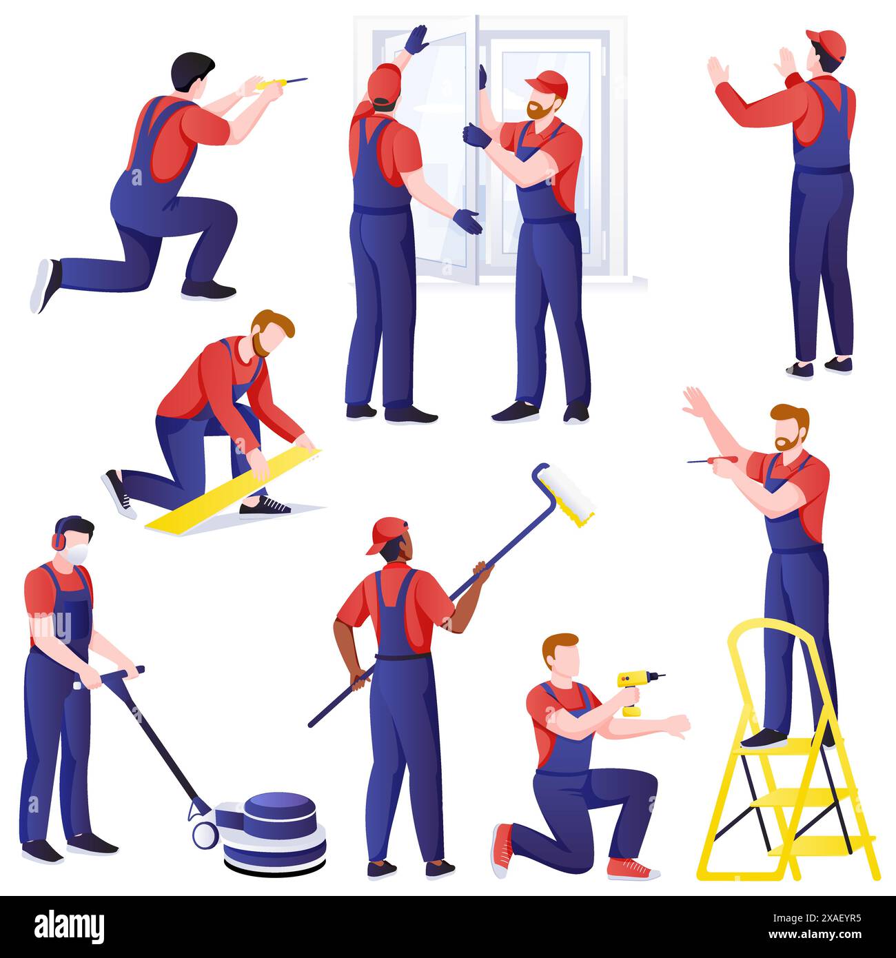 Professional workers men set, isolated on white background. Handyman ...