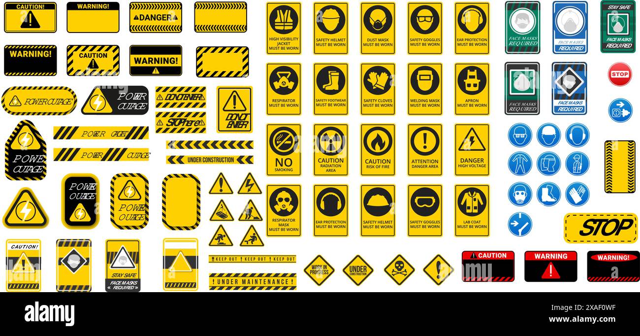 Caution alarm set. Danger triangle signs. warning sign. Caution error ...