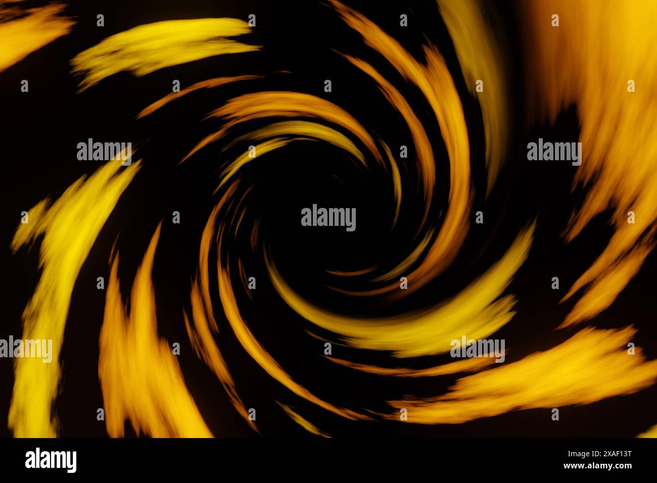 Glowing orange and yellow swirling vortex tornado on black background ...