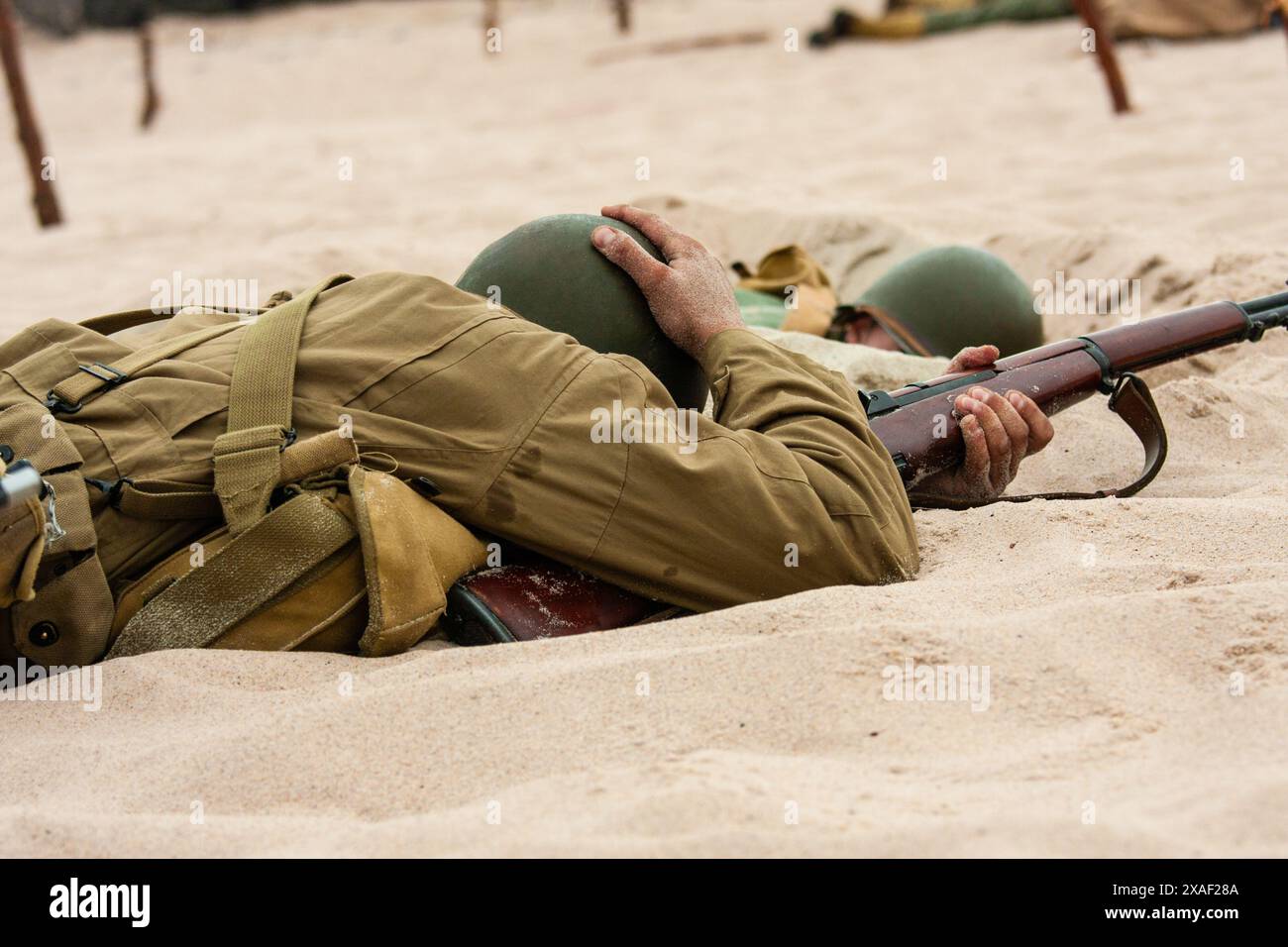 Historic reconstruction. American infantry soldiers from World War II ...