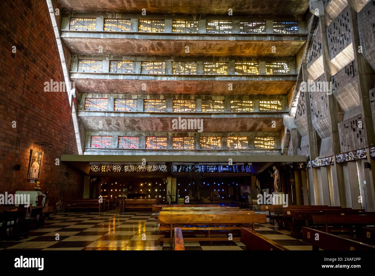Colourful interior of El Rosario Church, a modernist Catholic church ...