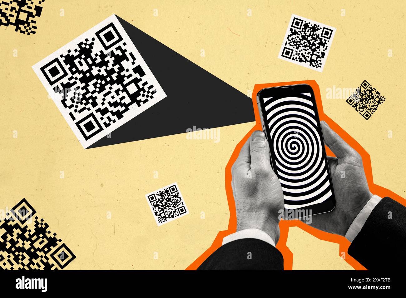 Composite photo collage of hand hold iphone device hypnosis wallpaper ...