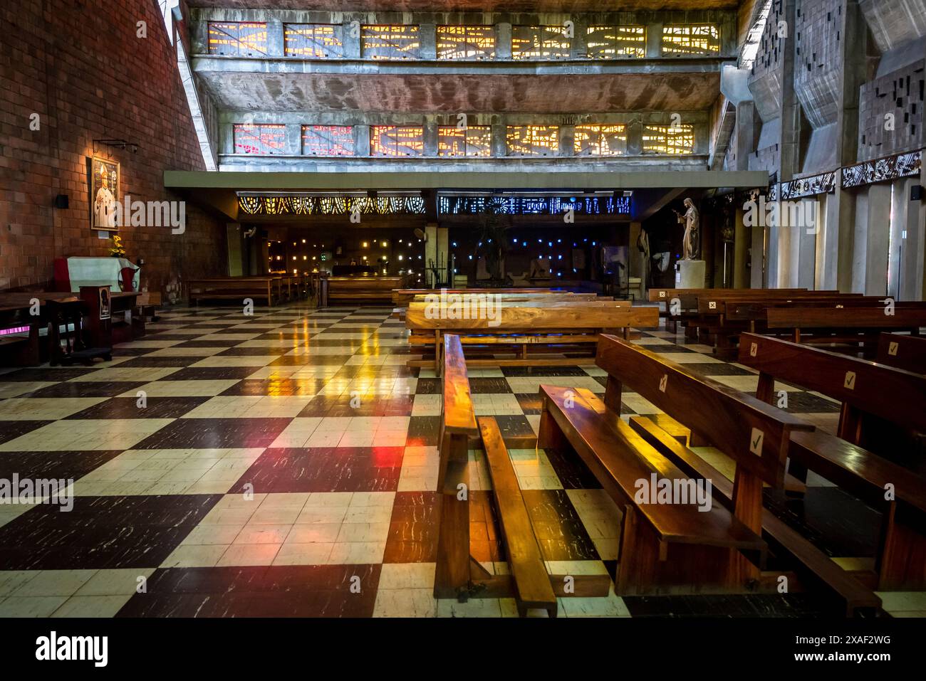 Colourful interior of El Rosario Church, a modernist Catholic church ...