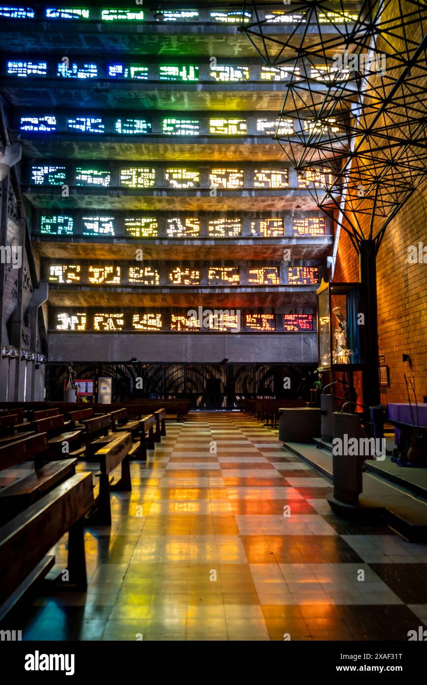 Colourful interior of El Rosario Church, a modernist Catholic church ...
