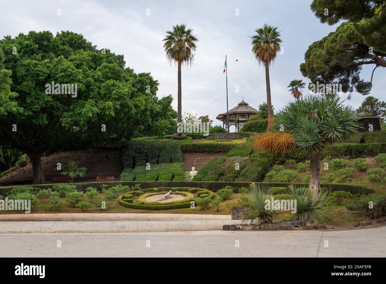 View of the Villa Bellini Gardens in Catania, showcasing lush greenery ...
