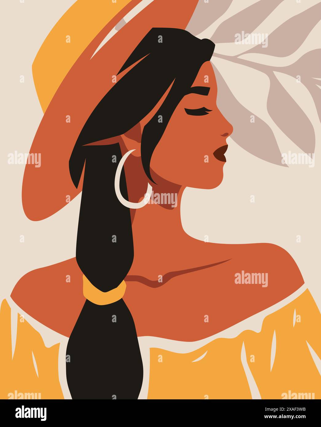 Romantic African black tan summer yellow woman portrait vintage ...