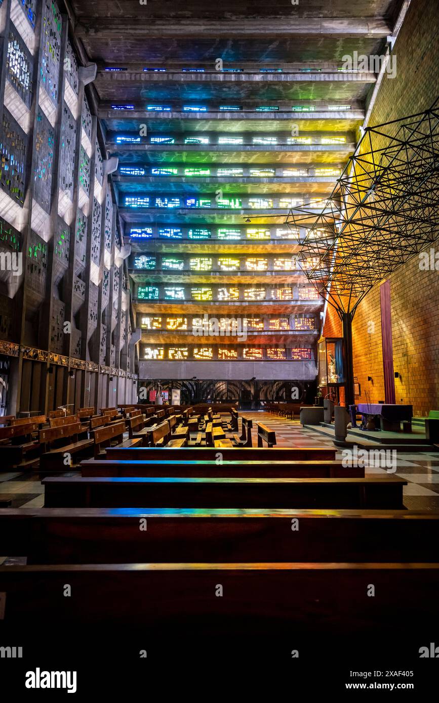 Colourful interior of El Rosario Church, a modernist Catholic church ...