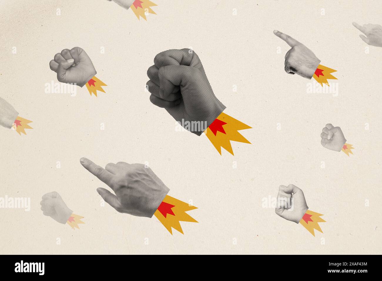 Composite creative artwork photo collage of arms flying forward with ...