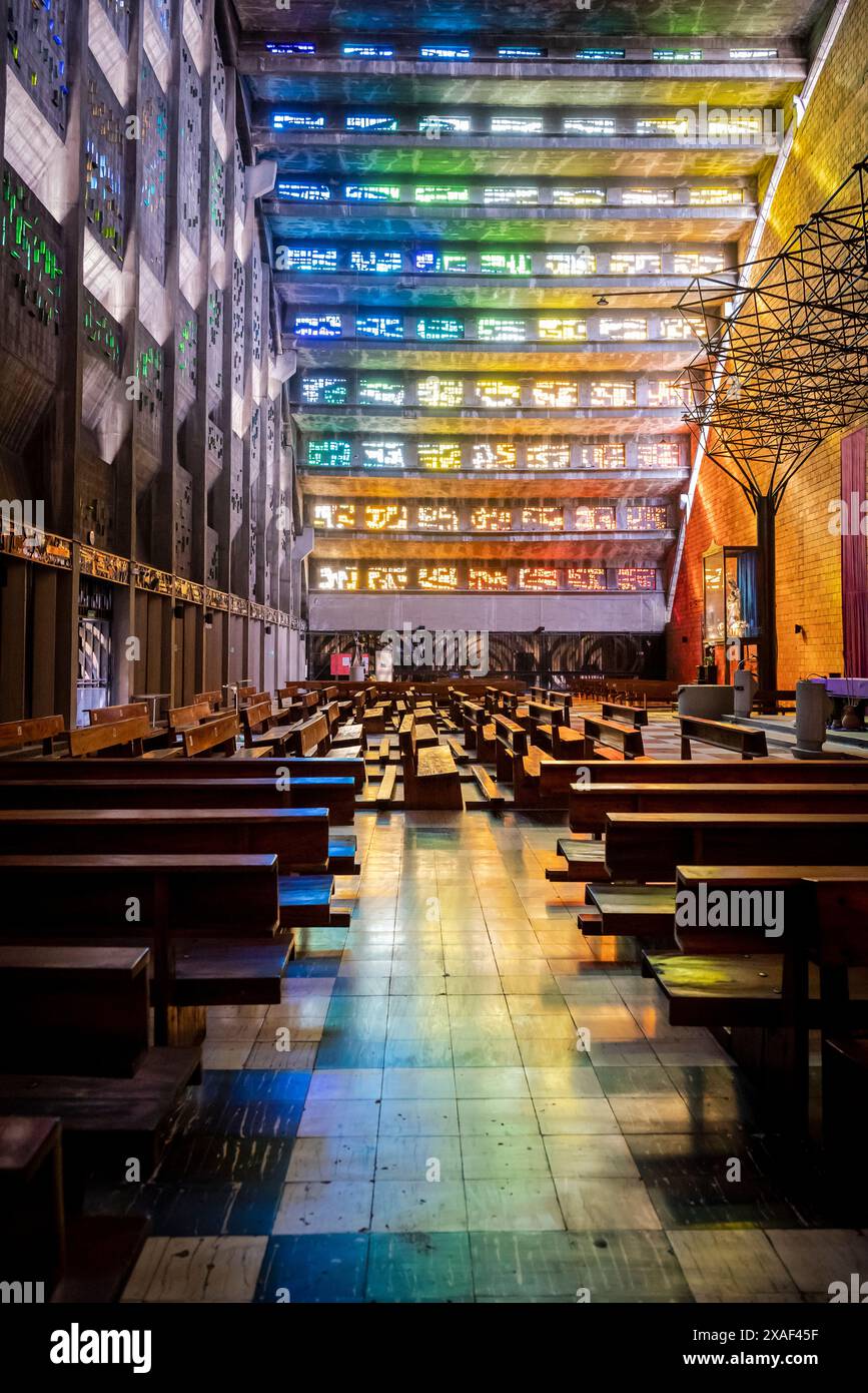 Colourful interior of El Rosario Church, a modernist Catholic church ...
