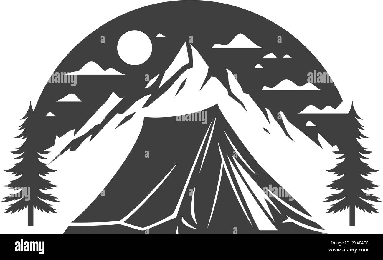 Camping tent night halt forest mountain moon sky vintage logo design ...