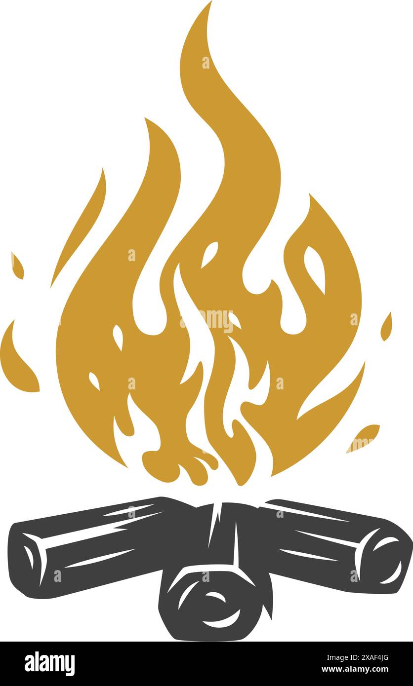 Campfire golden fire with firewood vintage icon design vector isometric ...