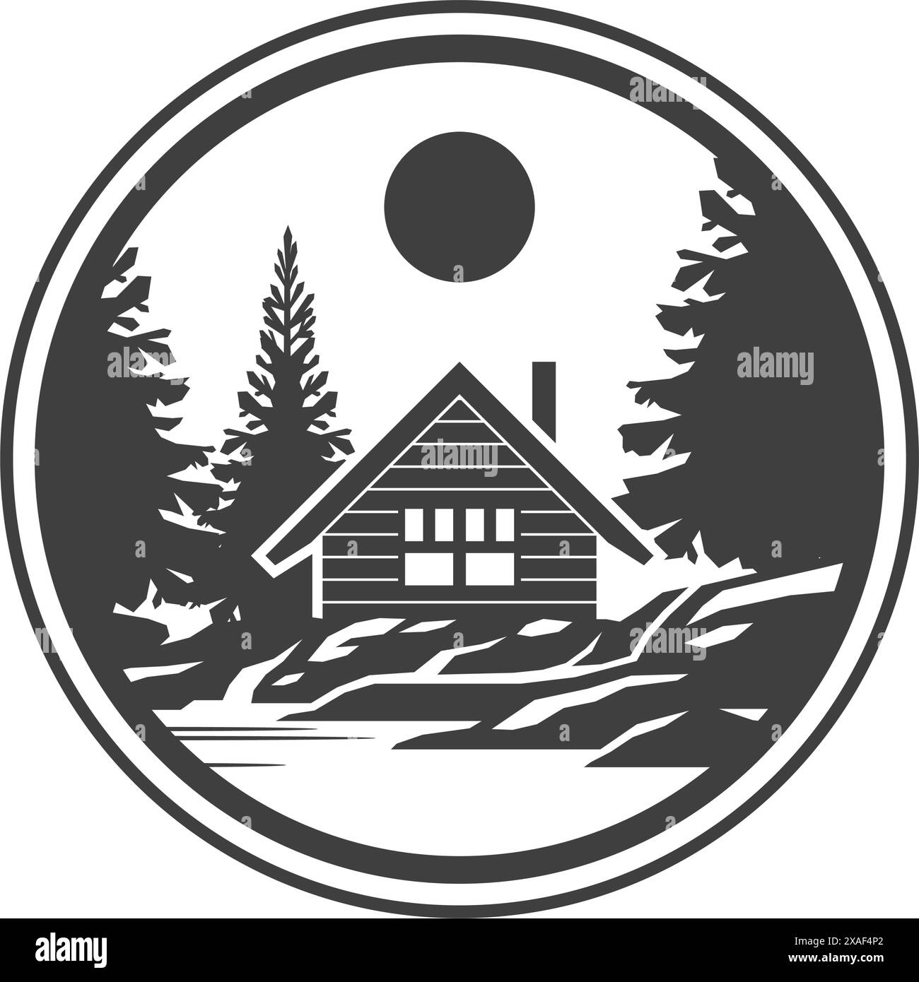 Camping cabin wood hut at forest mountain river nature leisure circle ...