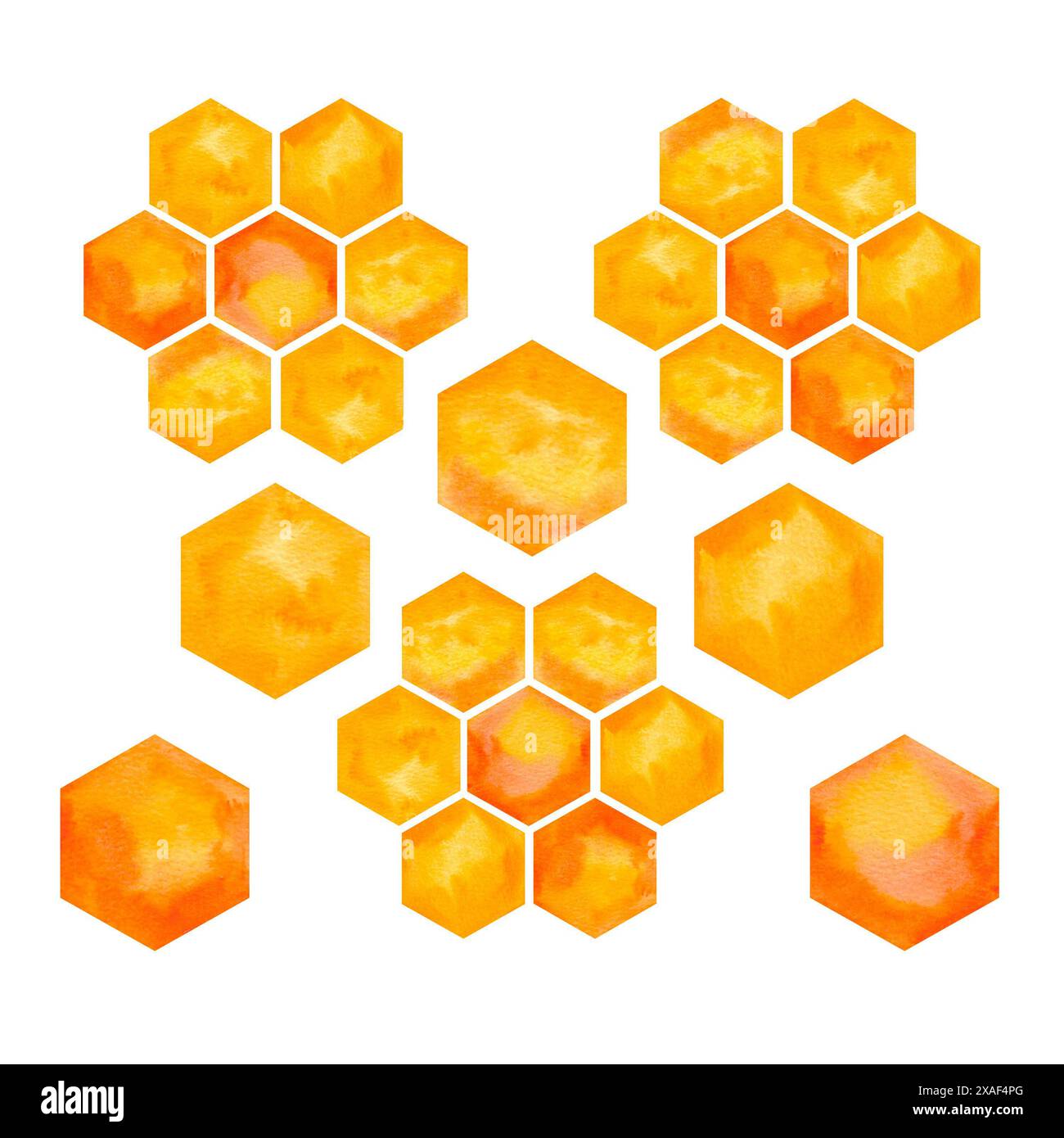 Honeycomb, watercolor pattern. Honeycombs with honey. Hand drawn ...