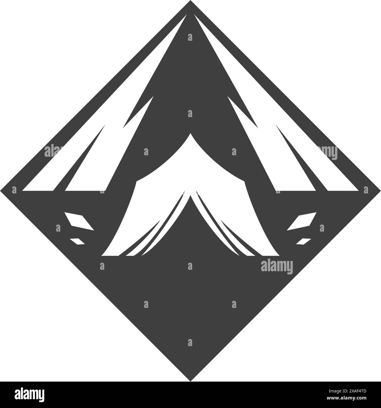 Camping tent with mountain rhombus monochrome vintage logo design vector illustration. Camp ...