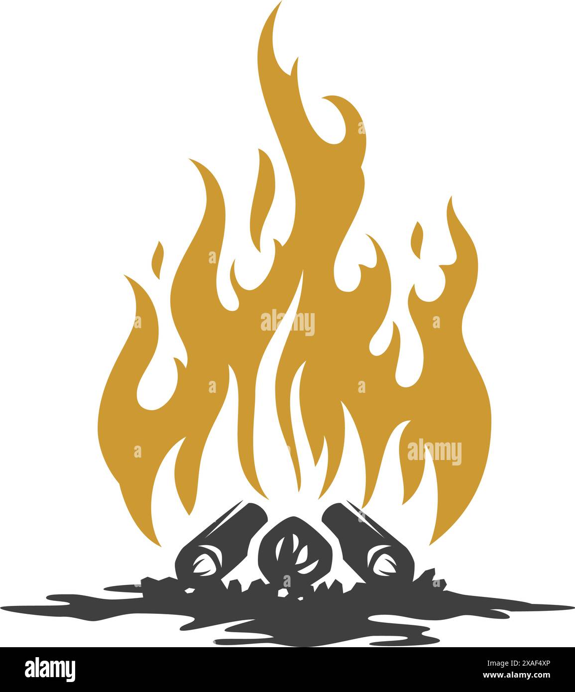Camping bonfire with firewood golden burning flame sparkles vintage ...