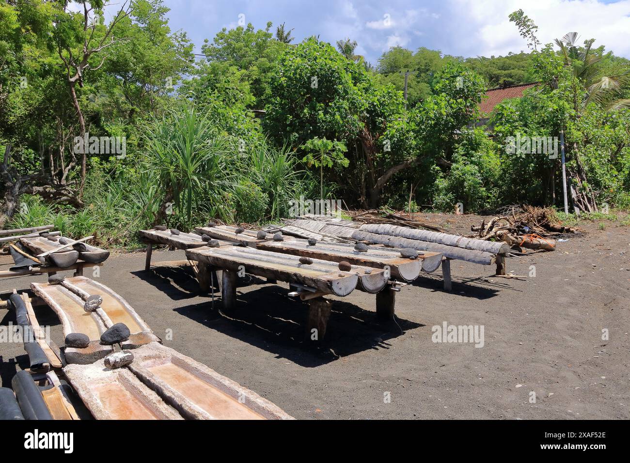 Ancient traditional salt production in Kusamba on the Bali island in ...