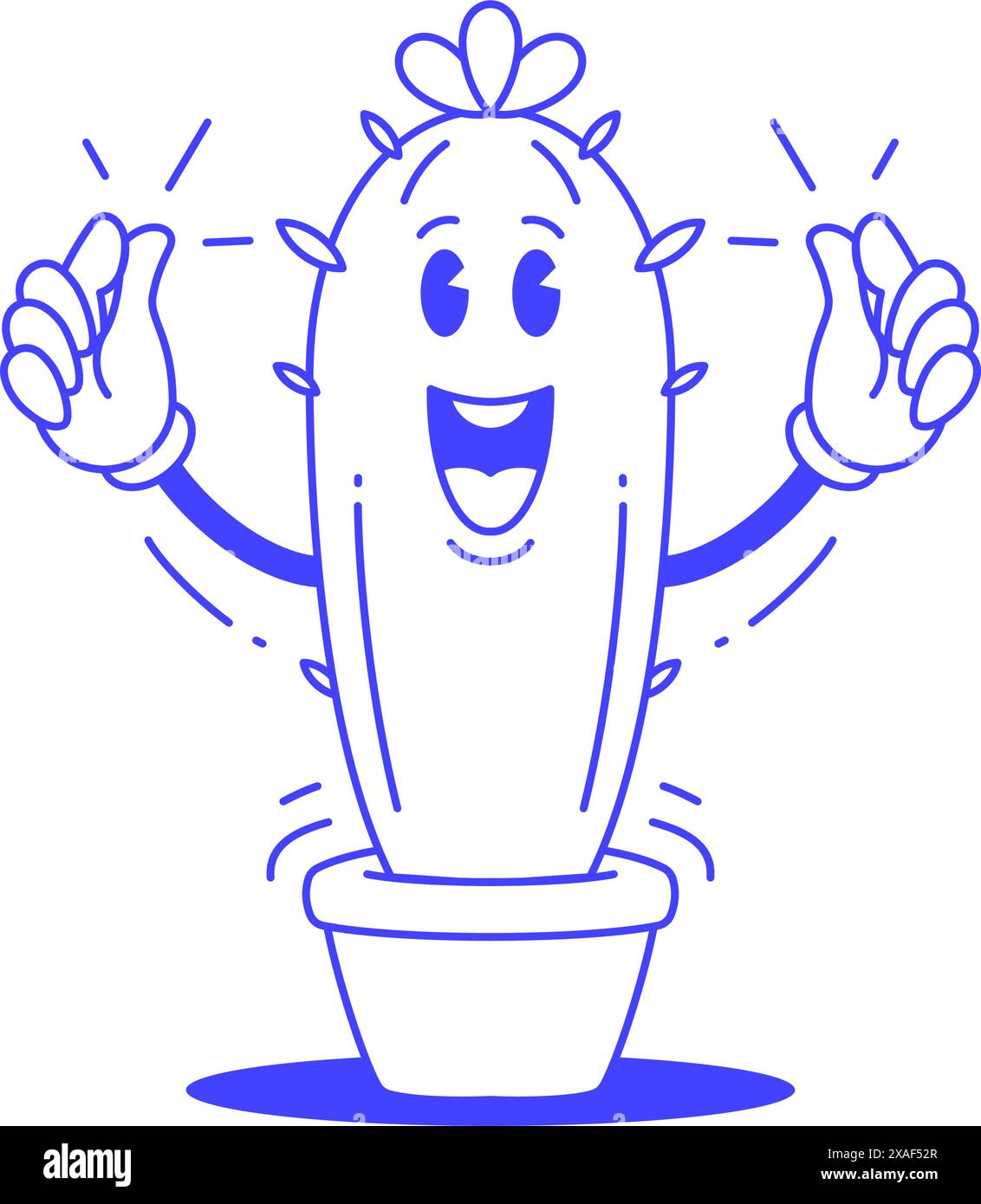 Smile cactus in pot funny cartoon character retro 30s animation style ...
