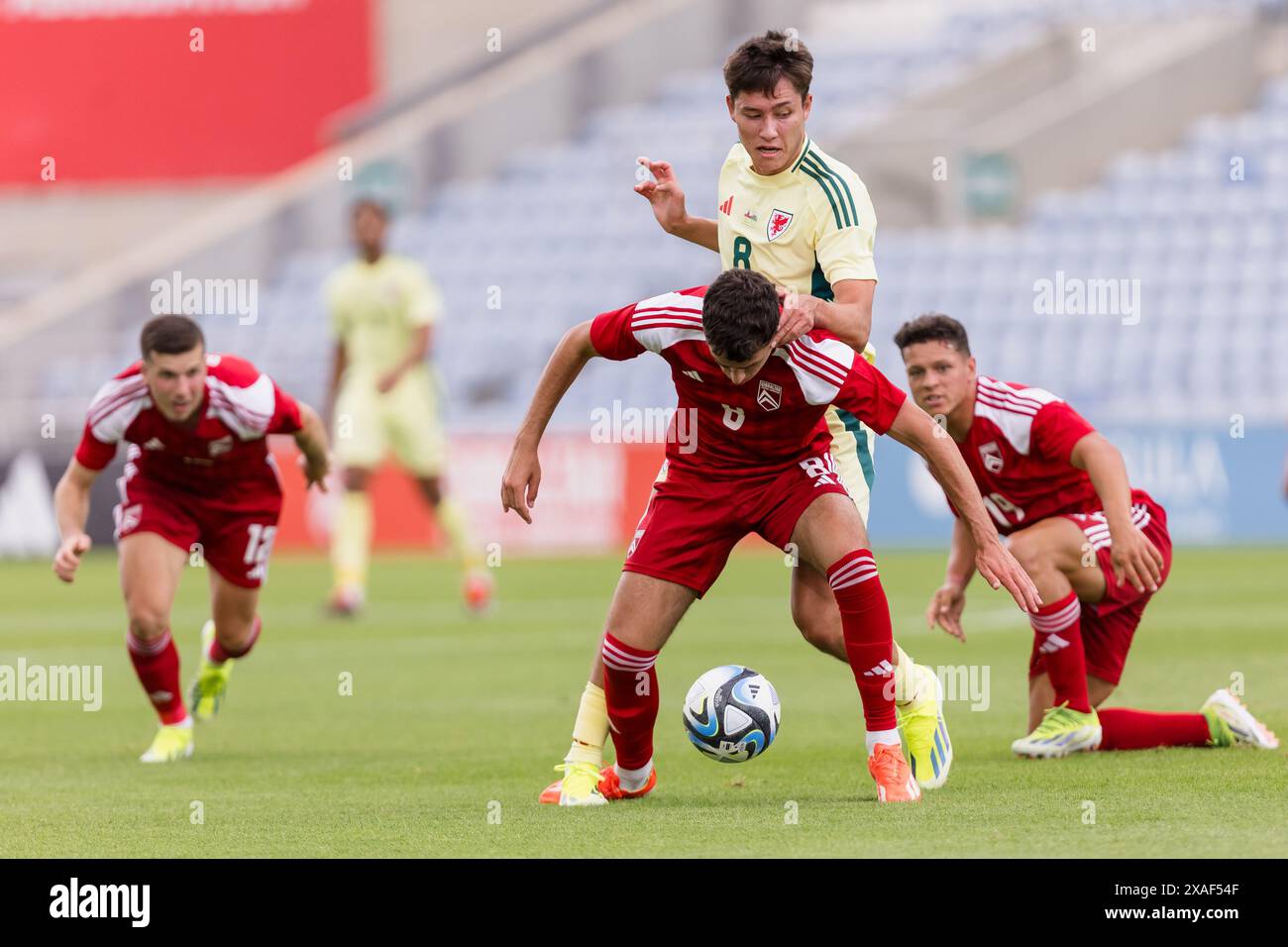 ALGARVE, PORTUGAL - 06 JUNE 2024: Wales' Rubin Colwill and Gibraltar's ...