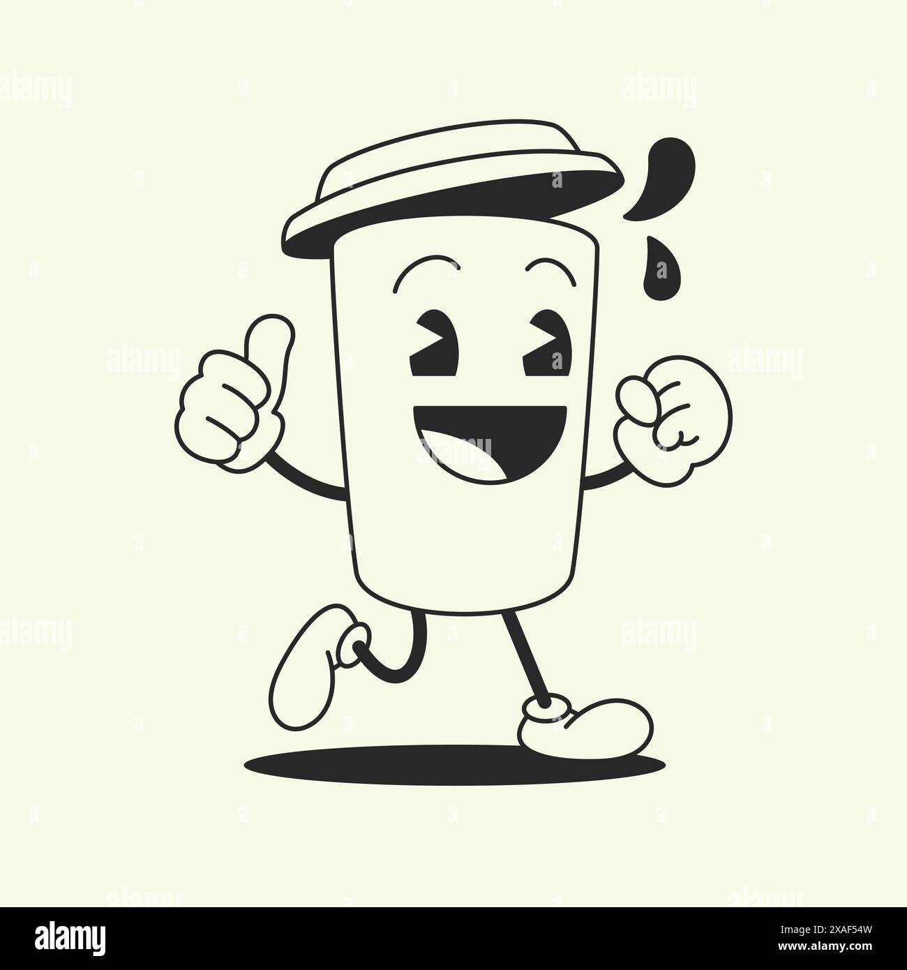 Funny running coffee paper cup to go hot beverage comic character retro ...