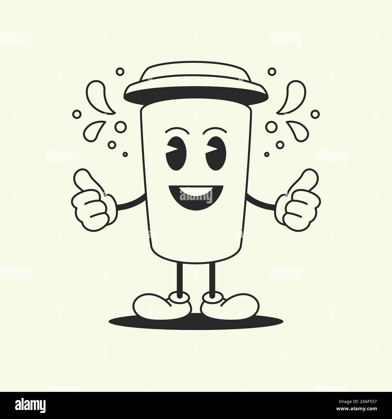 Coffee paper cup smile cartoon character comic retro 30s animation ...
