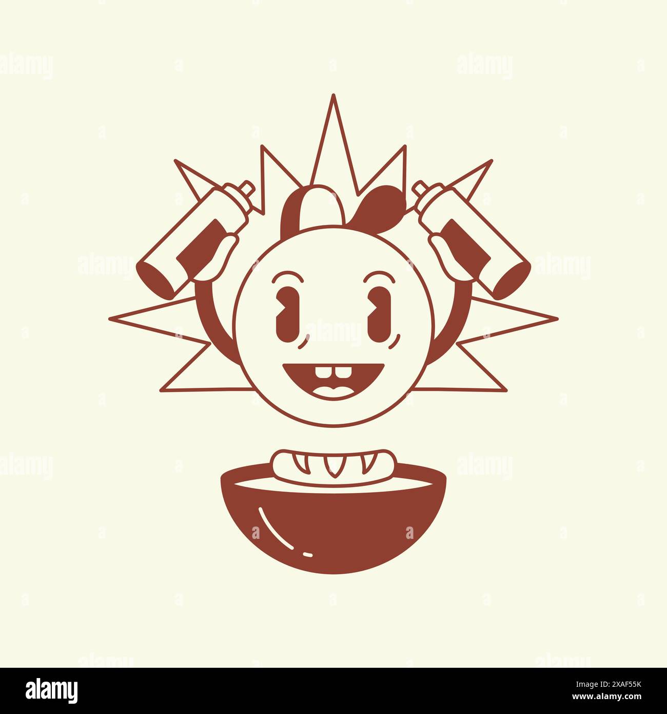 Funny sun character cooking sausage food comic cartoon retro 30s ...