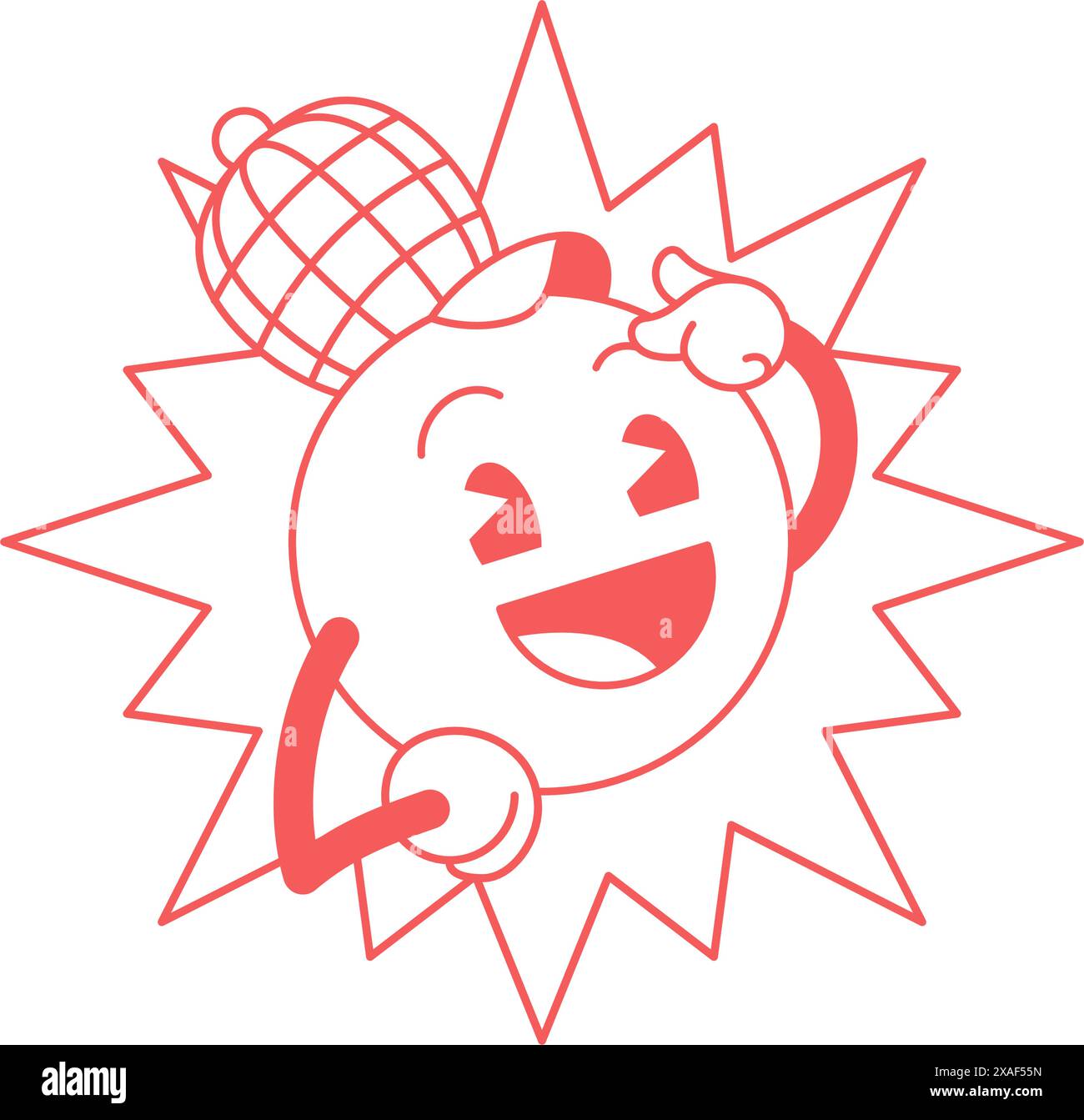 Cute smiling bright sun character in funny hat cartoon mascot retro 30s ...