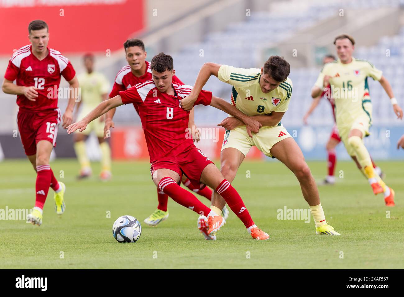 ALGARVE, PORTUGAL - 06 JUNE 2024: Wales' Rubin Colwill and Gibraltar's ...