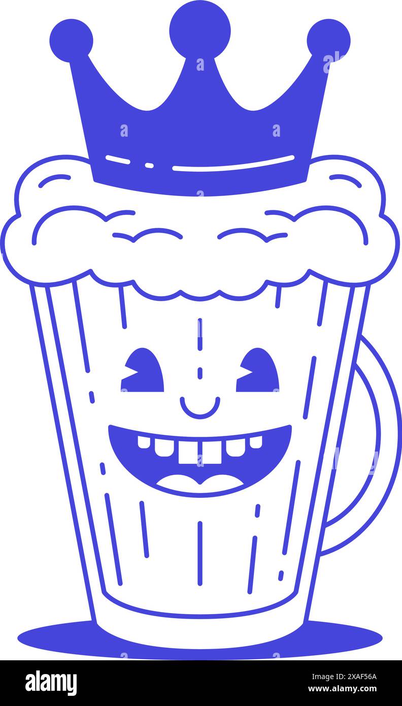 Smiling beer mug in crown funny cartoon character retro 30s animation ...