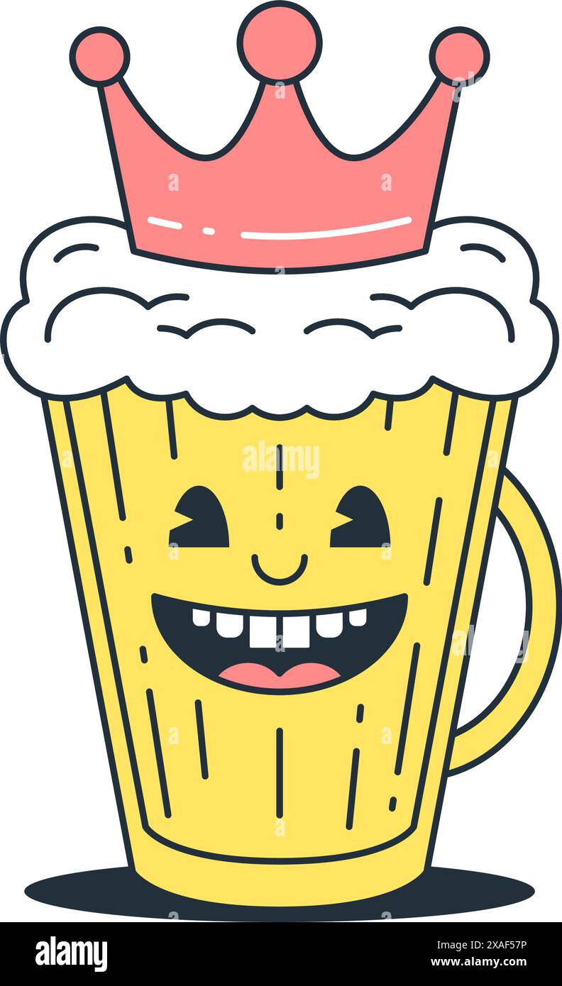 Funny beer mug in crown cartoon character comic mascot retro 30s ...