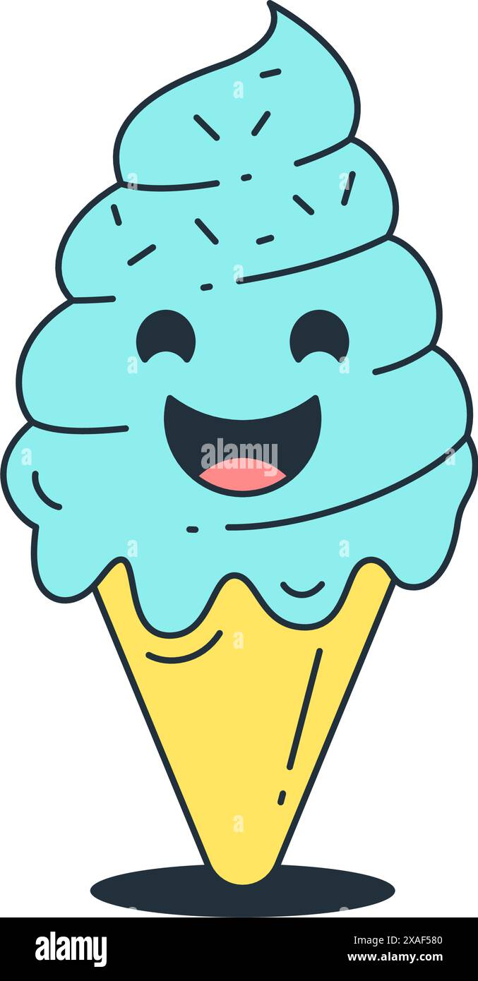 Happy ice cream waffle cone funny cartoon character comic mascot retro ...