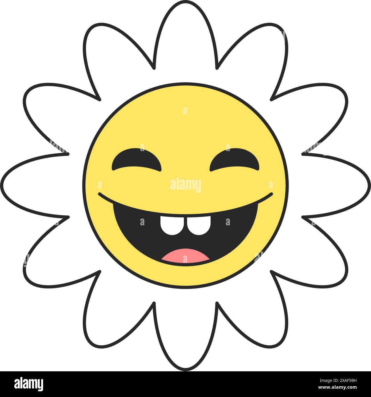 Cute laughing flower chamomile portrait cartoon character comic mascot ...