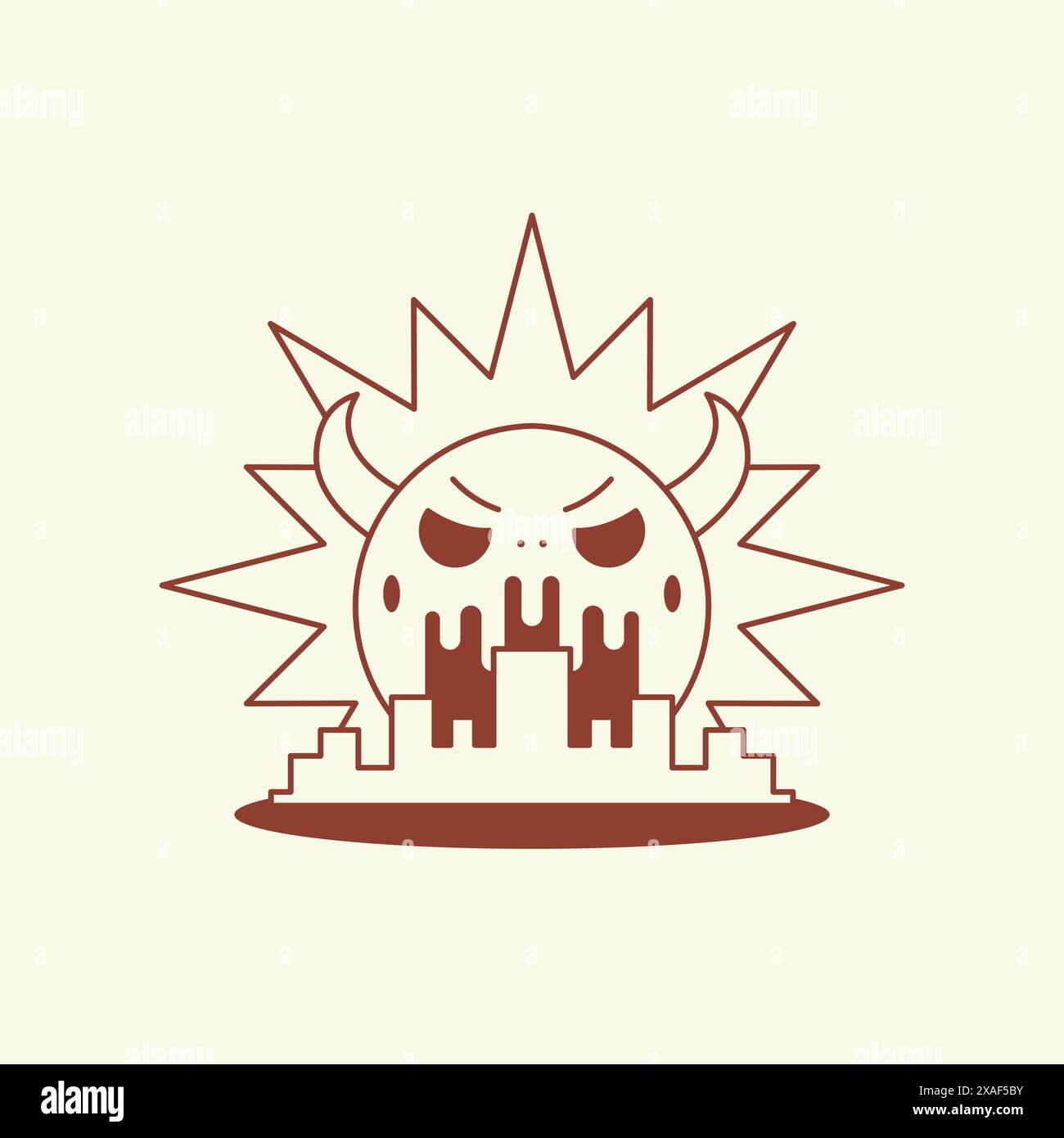 Angry devil sun city landscape cartoon character comic mascot retro 30s ...