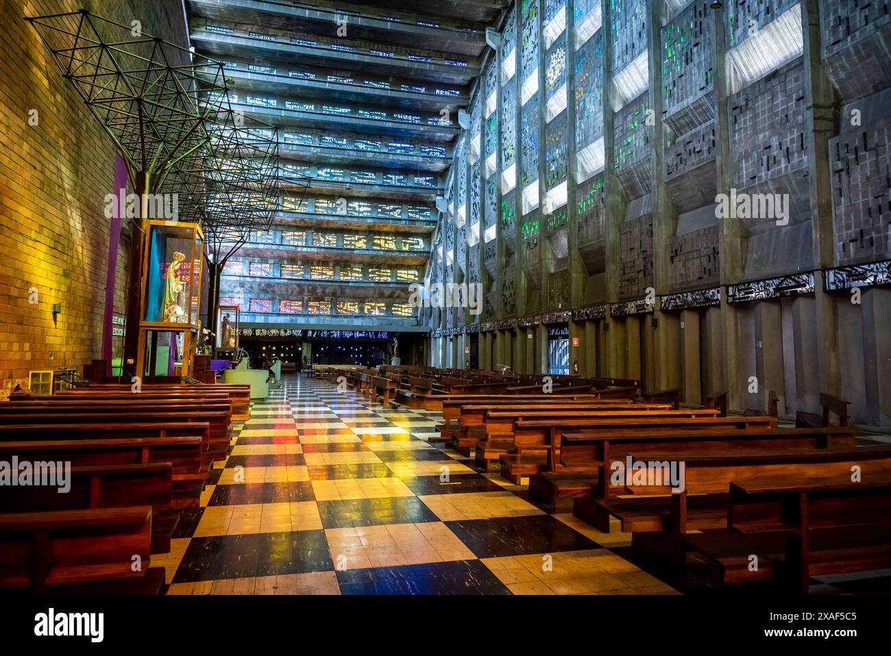 Colourful interior of El Rosario Church, a modernist Catholic church ...