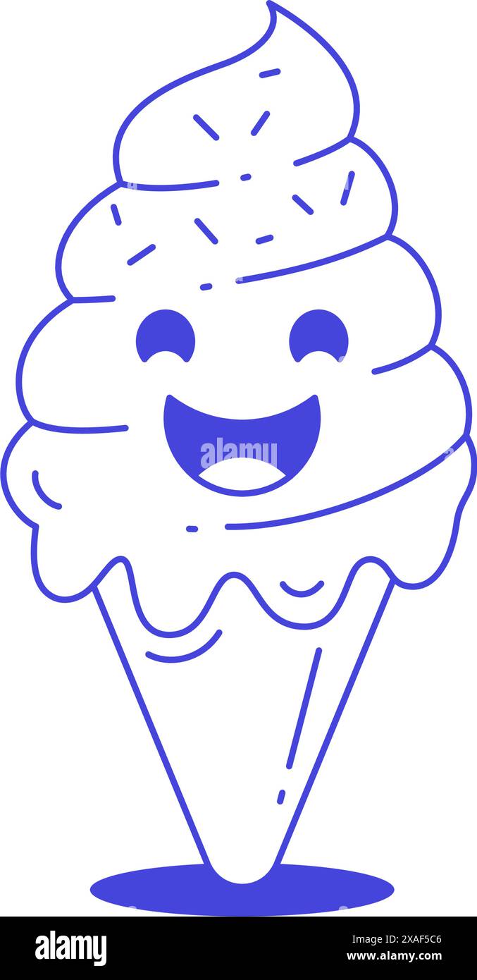 Funny ice cream cone cartoon character hand drawn sketch retro 30s ...